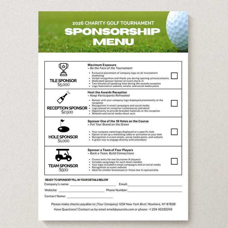 Charity Golf Sponsor Form Canva Template, Editable Fundraiser ...