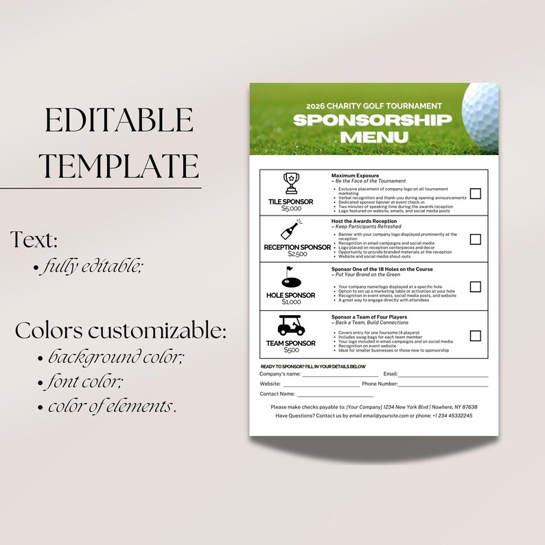Charity Golf Sponsor Form Canva Template, Editable Fundraiser ...