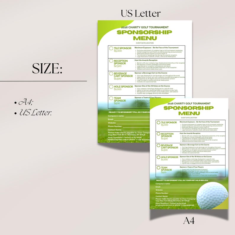 Golf Event Sponsorship Form Canva Template, Editable Fundraiser Sponsor ...