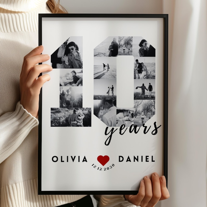 10th Anniversary Photo Collage Template, Editable Couple Keepsake ...