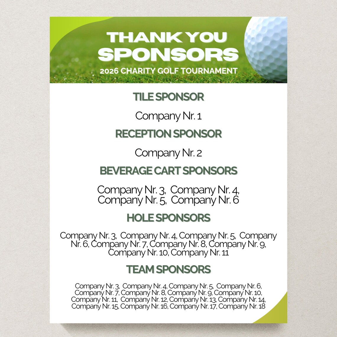 Golf Sponsor Sign Canva Template, Event Sponsorship Signage, Editable ...