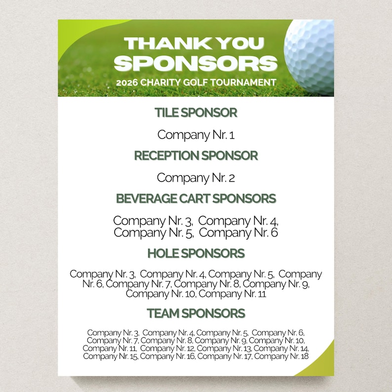 Golf Sponsor Sign Canva Template, Event Sponsorship Signage, Editable ...