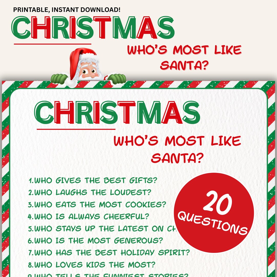 Who’s Most Like Santa? Printable Christmas Icebreaker Game, Fun Holiday ...