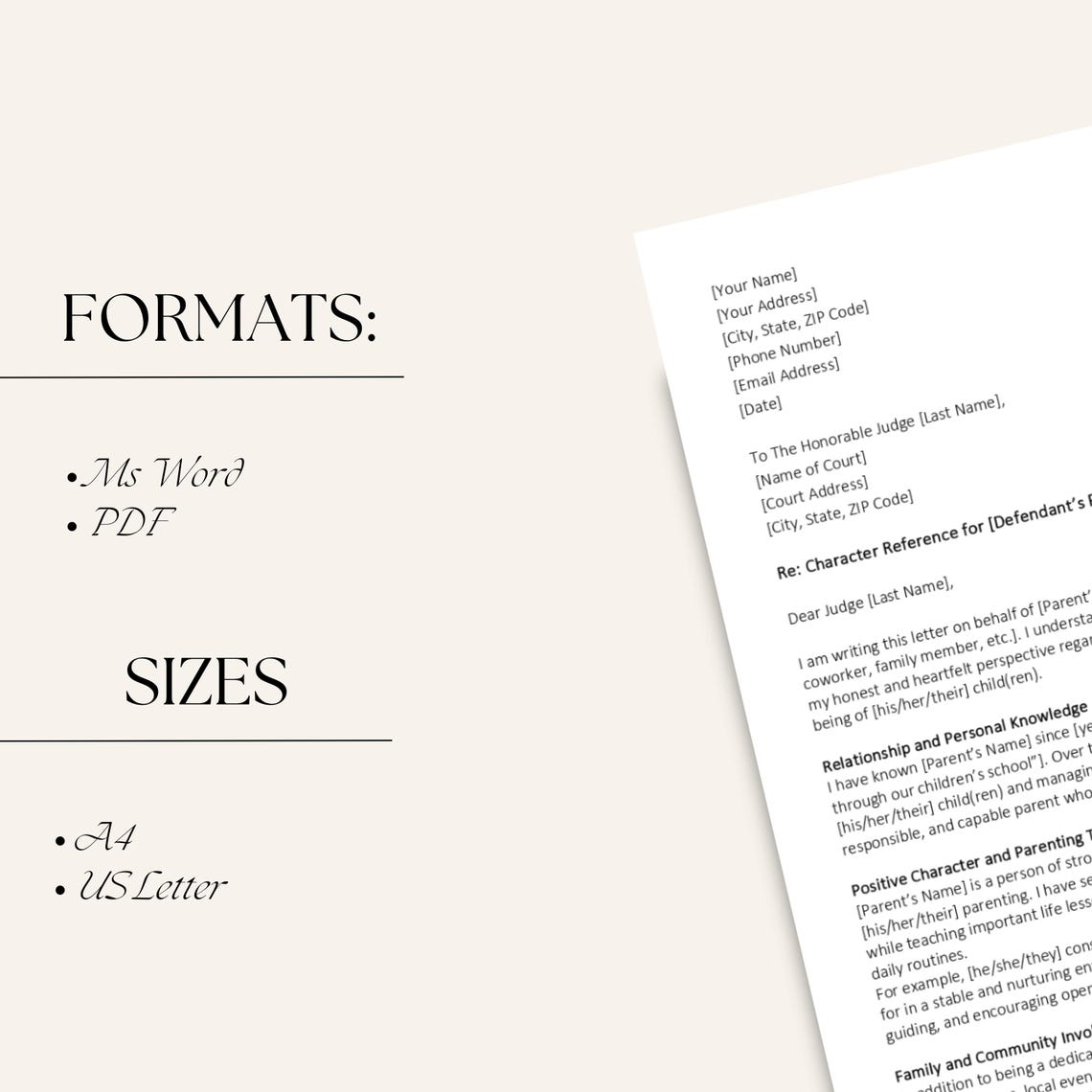 Court Character Reference Letter for Child Custody Case, Personalised ...