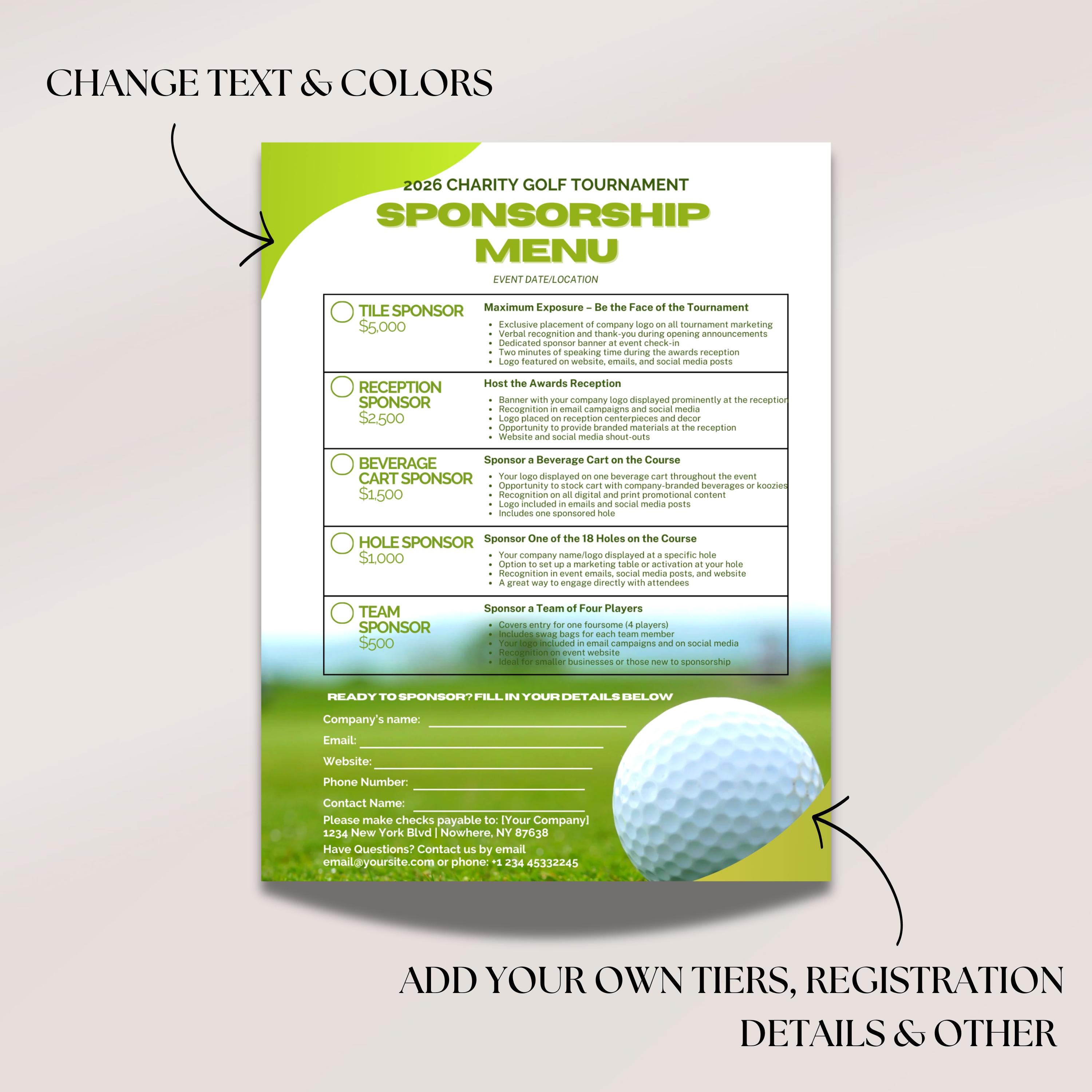 Golf Event Sponsorship Form Canva Template, Editable Fundraiser Sponsor ...