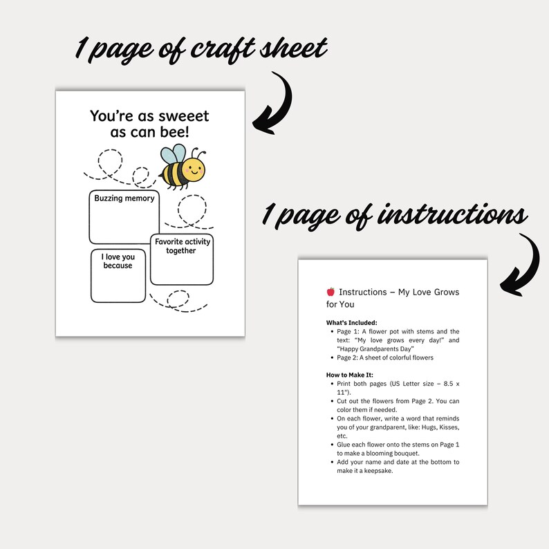 Sweet as Can Bee Activity Sheet for Kids, Grandparents Day Craft ...