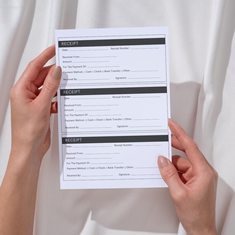 Simple Receipt Template 3 per Page, Black and White Customer Receipt ...
