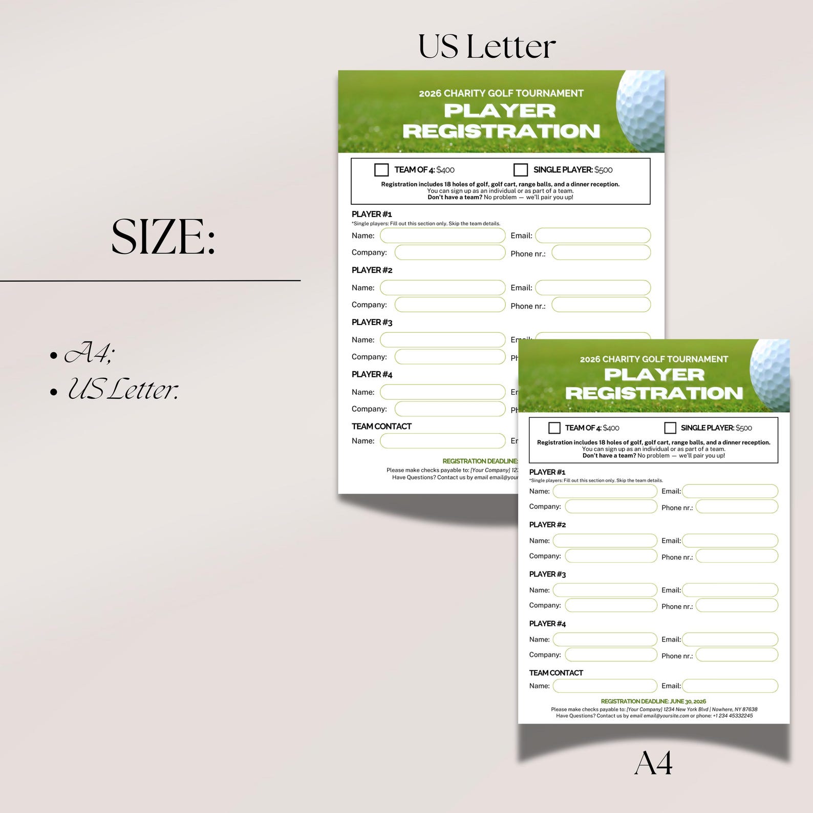 Golf Tournament Player Registration Form, Canva Template, Editable Sign ...