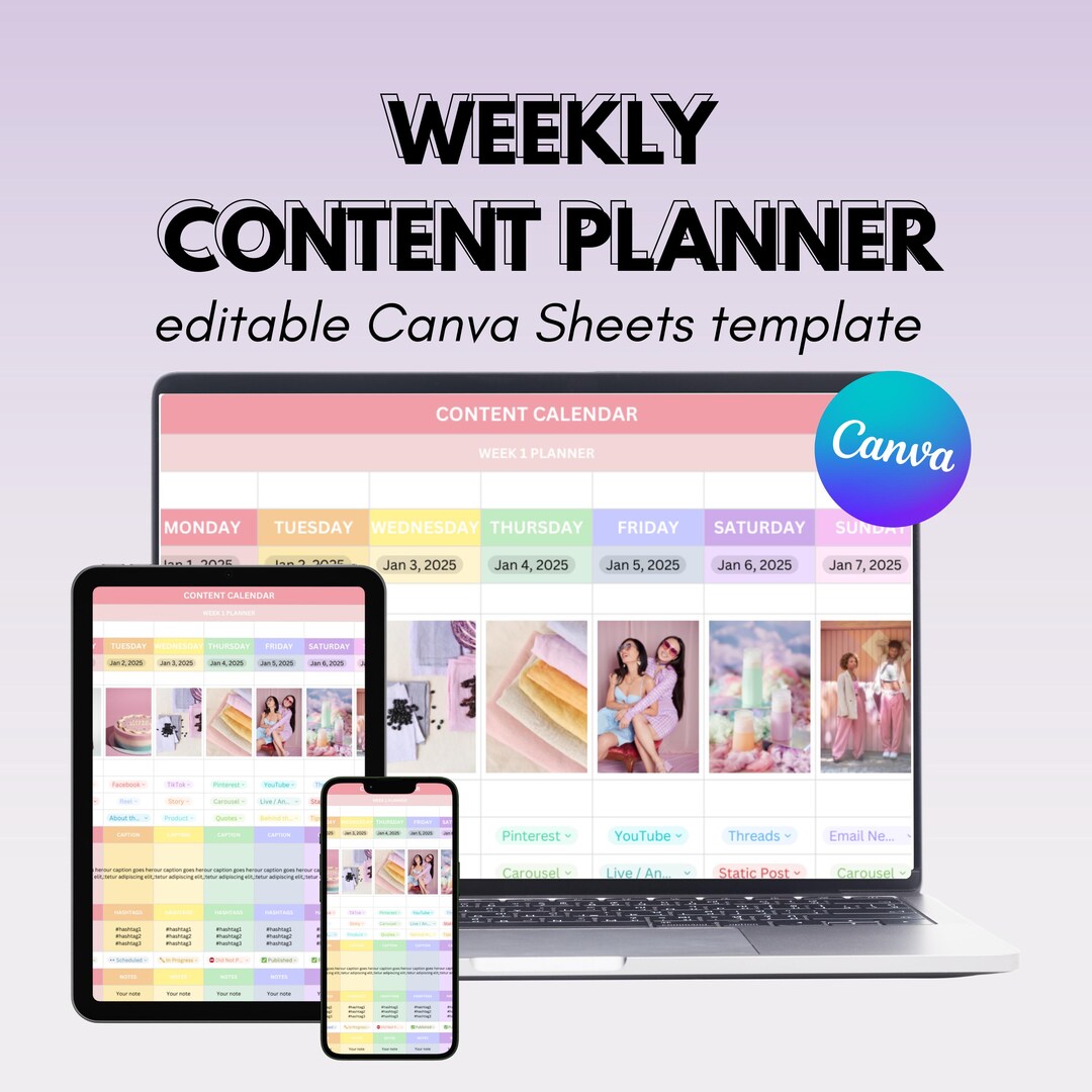Social Media Content Calendar Weekly, Social Media Monthly Content ...