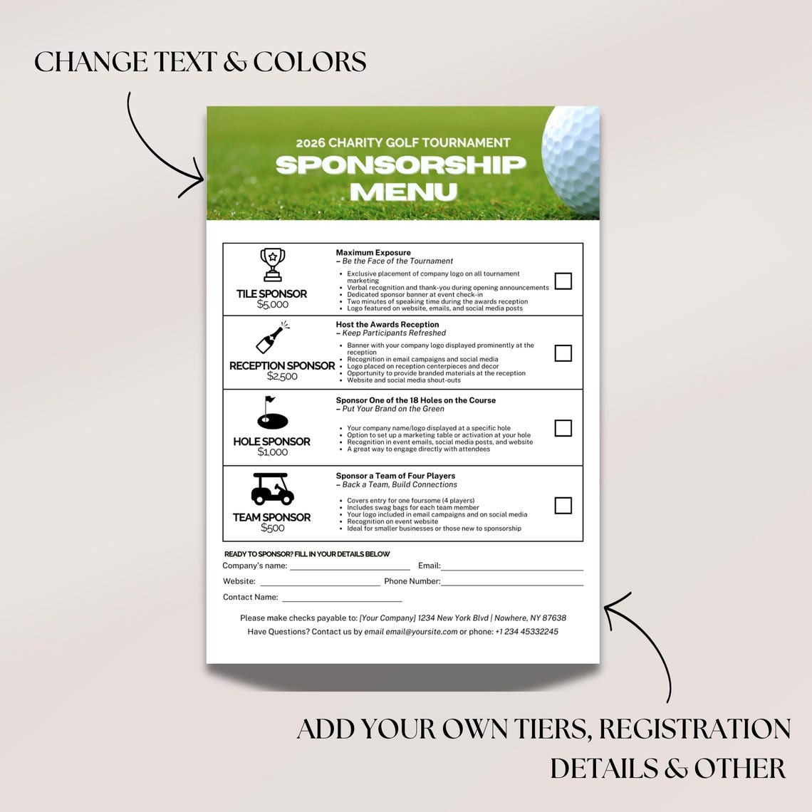 Charity Golf Sponsor Form Canva Template, Editable Fundraiser ...