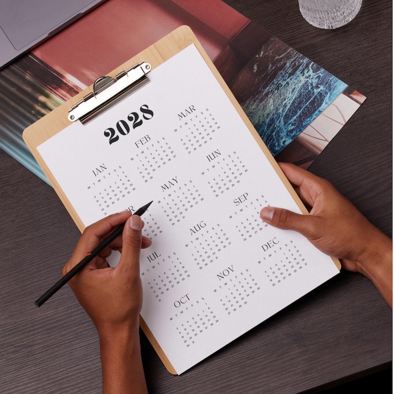 2028 Printable Calendar Minimalist, One Page Yearly Wall Calendar, A4 ...