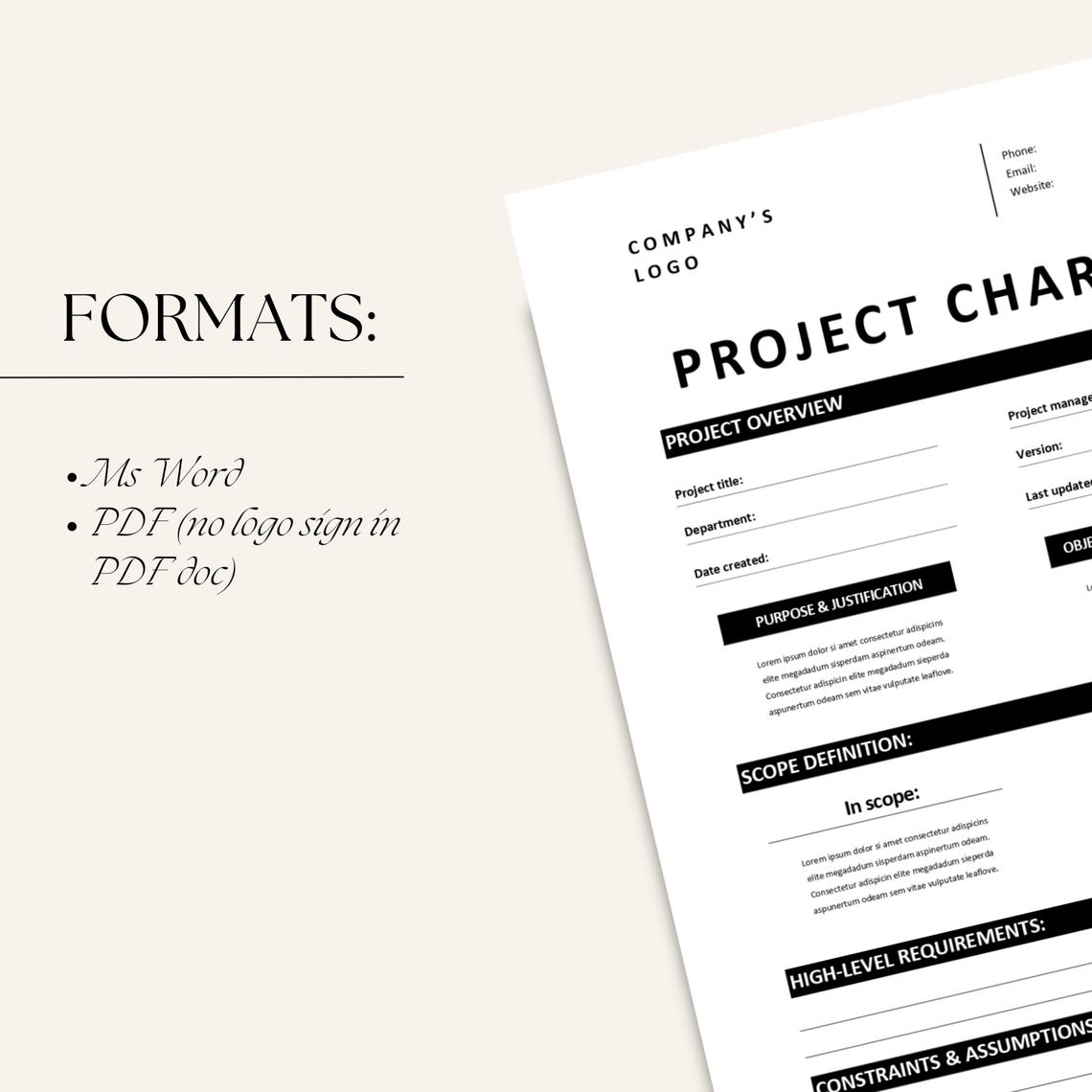 Project Charter Template Editable Ms Word PDF, How to Write a Project ...