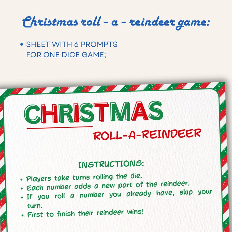 Roll a Reindeer Dice Game Printable, Fun Christmas Party Activity for ...