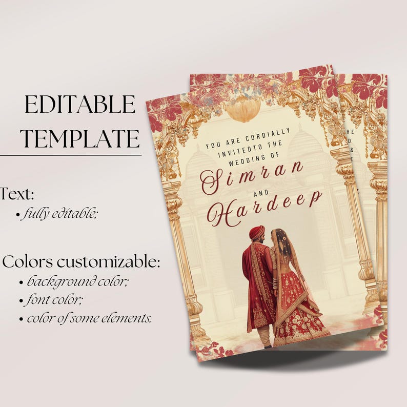 Indian Wedding Invitation Template, Editable Royal Wedding Card, South ...