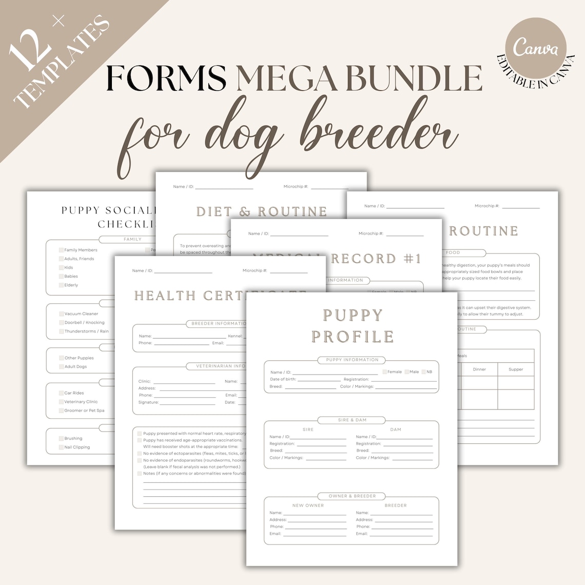 Fillable Dog Breeder Puppy Pack Forms Canva Template Mega Bundle ...