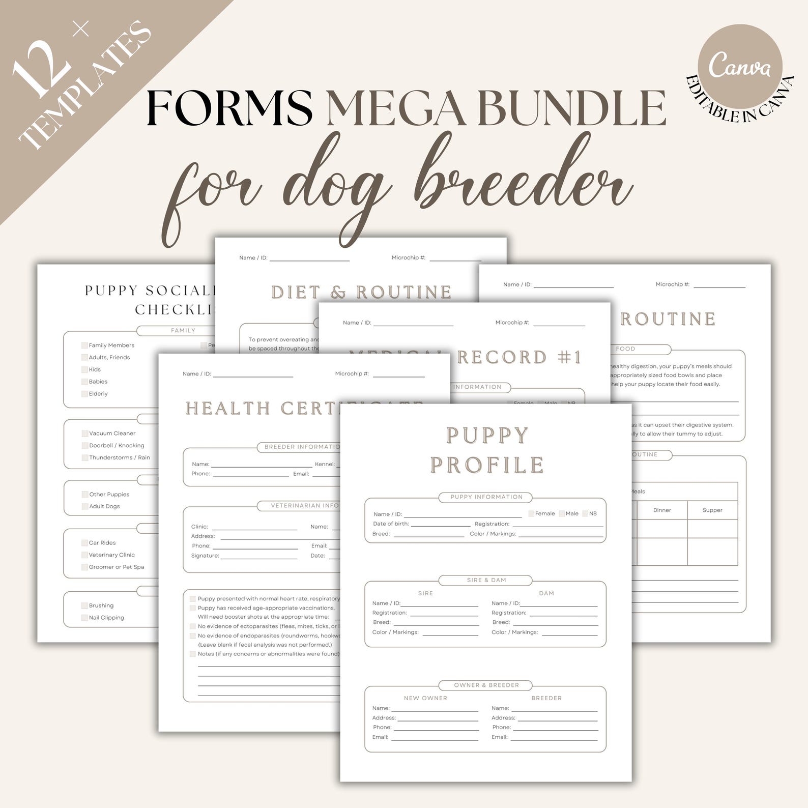 Fillable Dog Breeder Puppy Pack Forms Canva Template Mega Bundle ...
