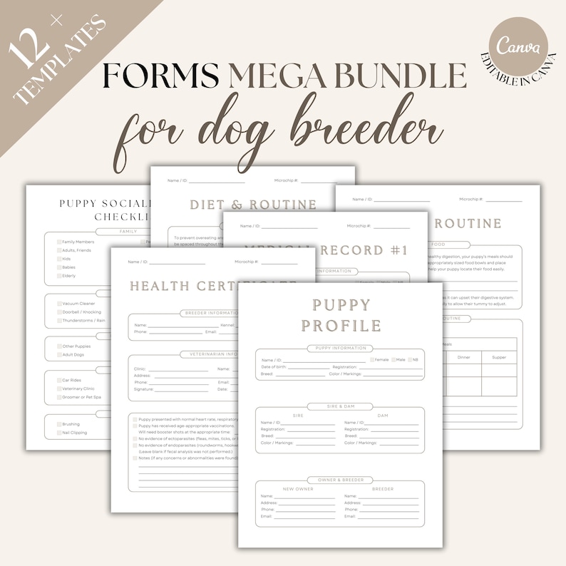 Fillable Dog Breeder Puppy Pack Forms Canva Template Mega Bundle ...