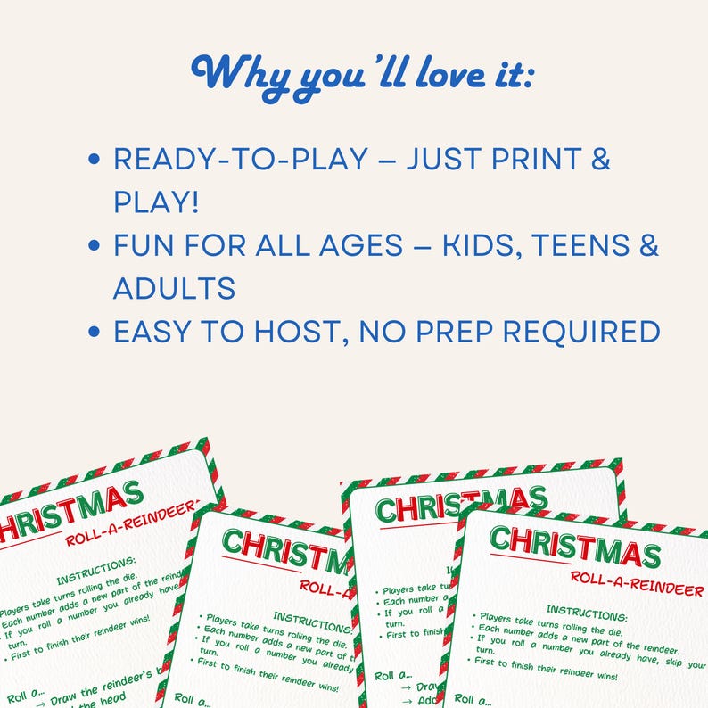 Roll a Reindeer Dice Game Printable, Fun Christmas Party Activity for ...
