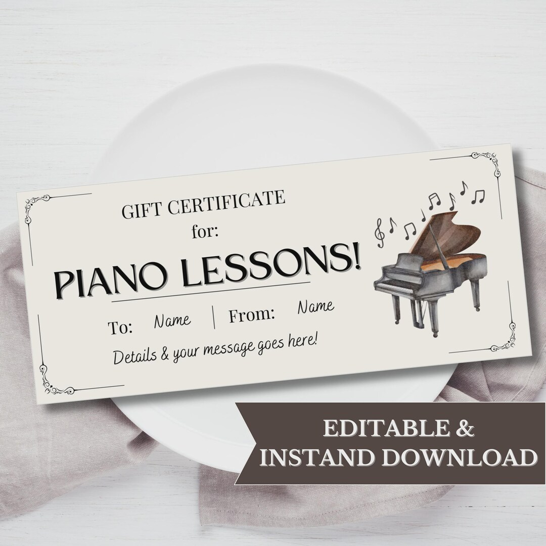 Piano Lessons Gift Voucher Printable, Piano Gift Certificate Template ...