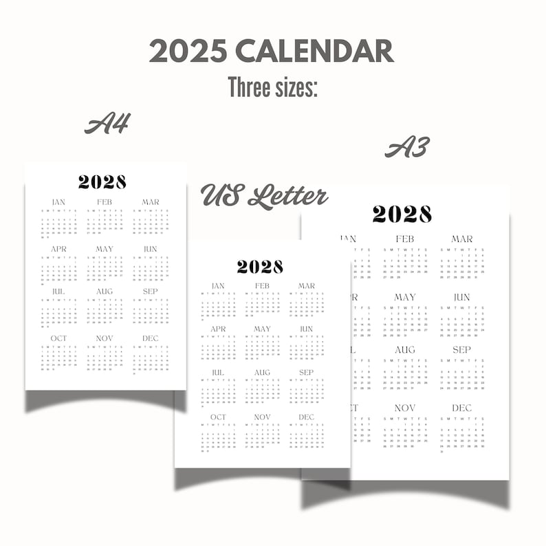 2028 Printable Calendar Minimalist, One Page Yearly Wall Calendar, A4 ...