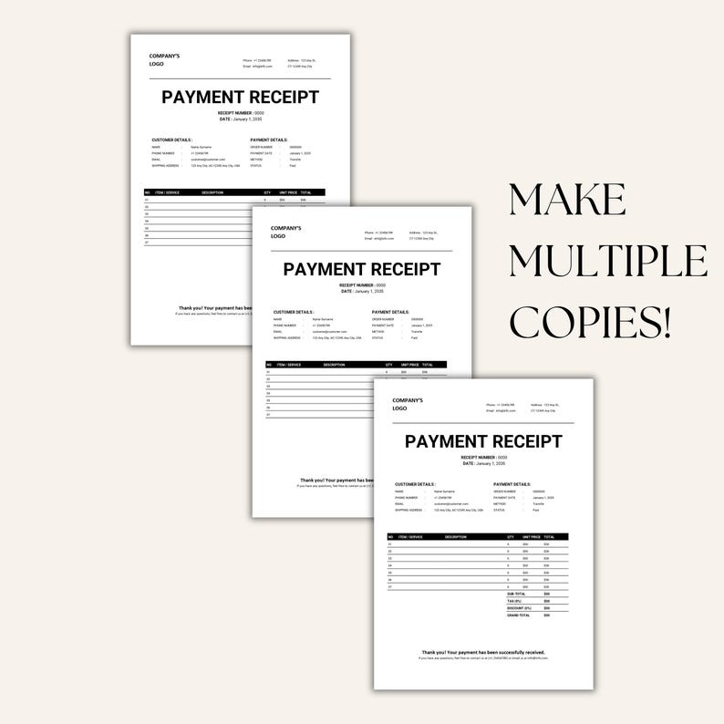 Editable Payment Receipt Template, Printable Rent Cash Payment Receipt ...