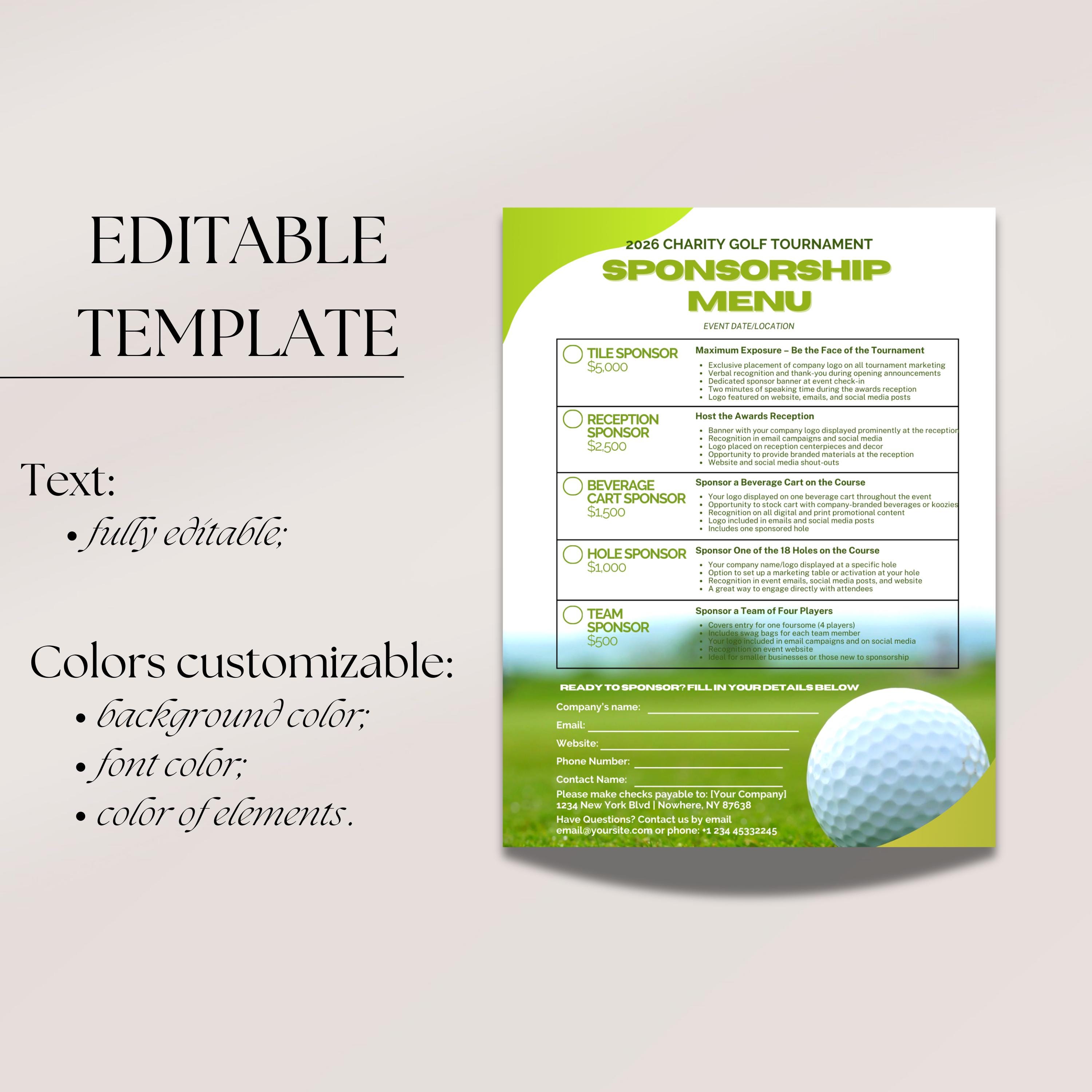 Golf Event Sponsorship Form Canva Template, Editable Fundraiser Sponsor ...