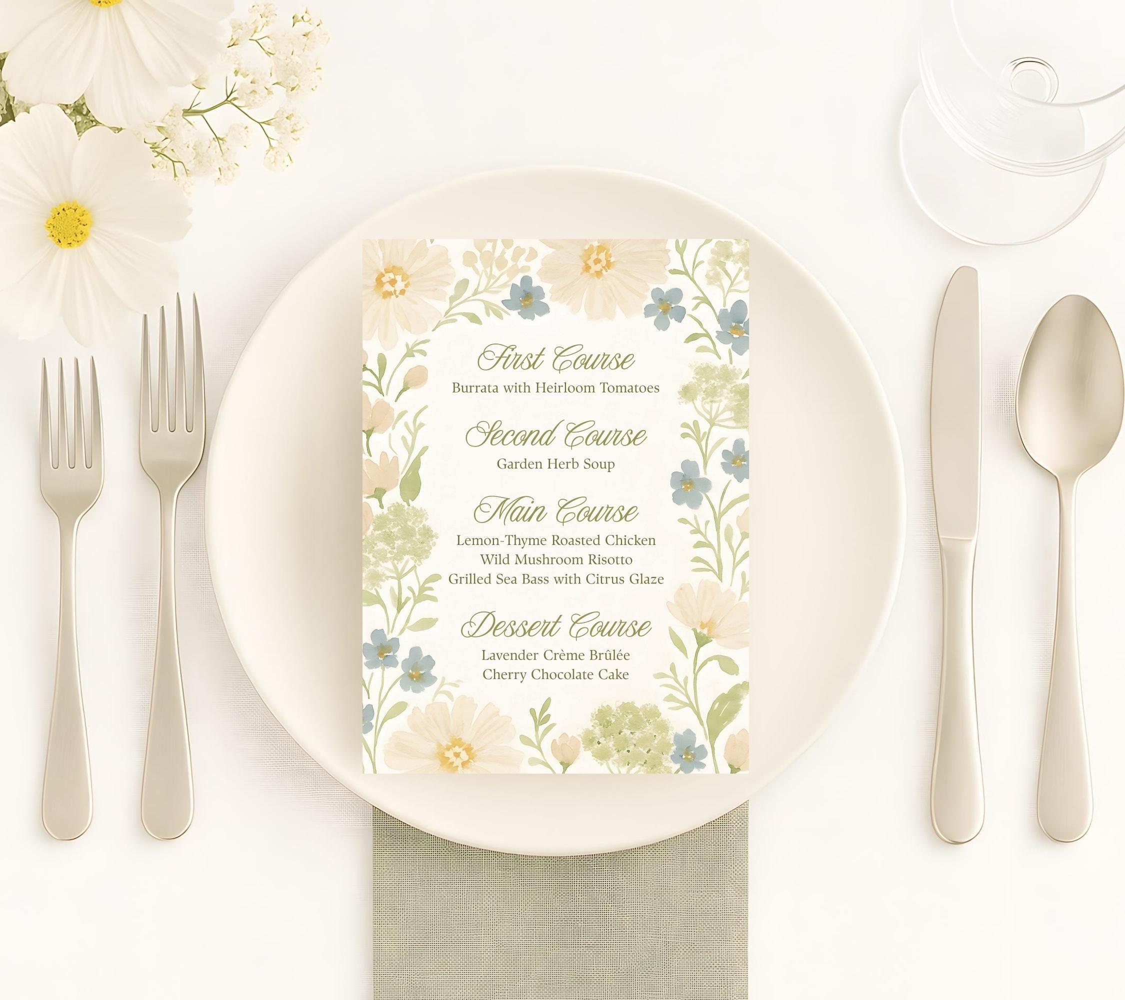 Watercolour Meadow Printable Menu Template, Edit in Canva | Peach ...