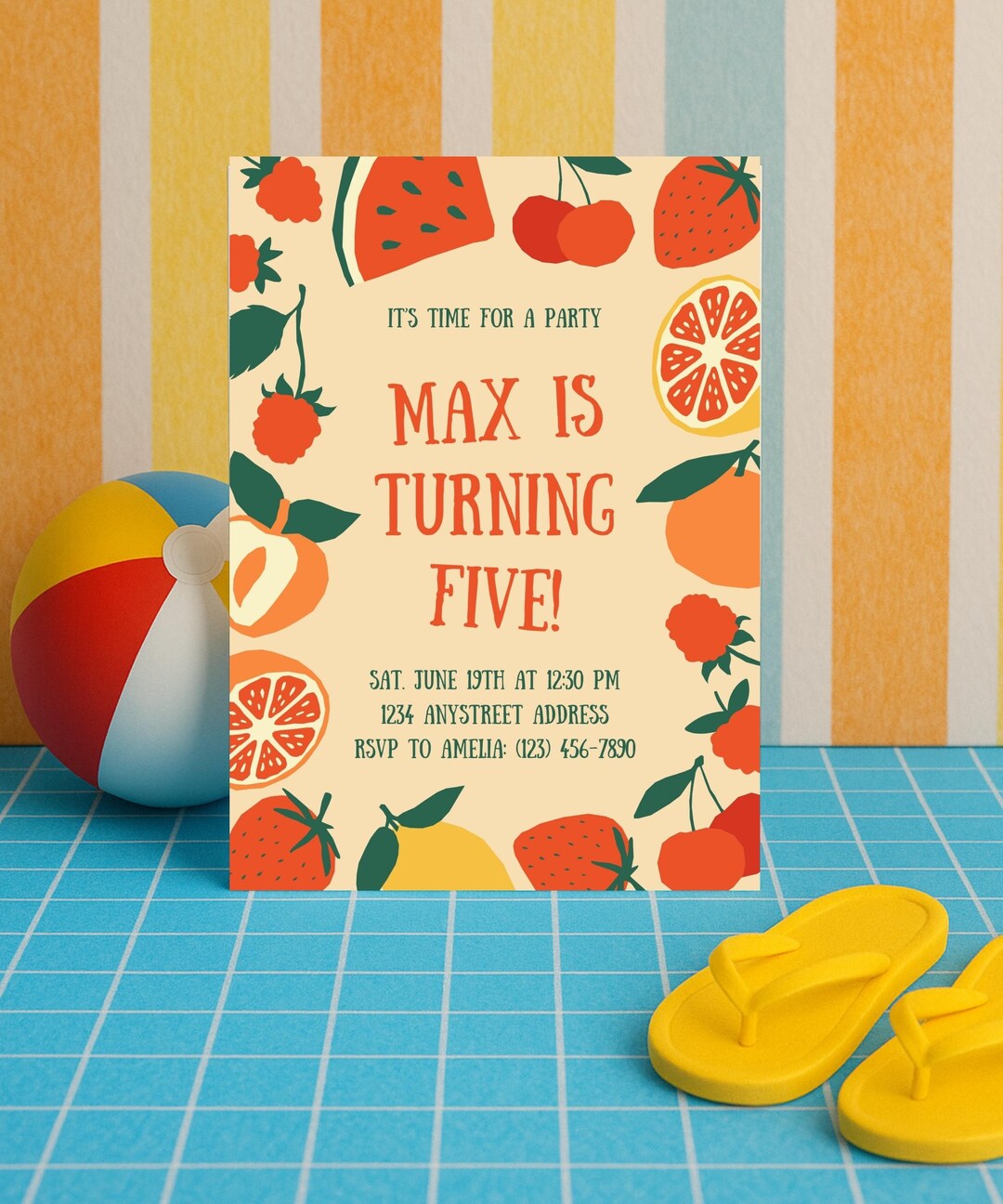 Summer Fruit Birthday Invitation | Children's Party Canva Template (PDF ...