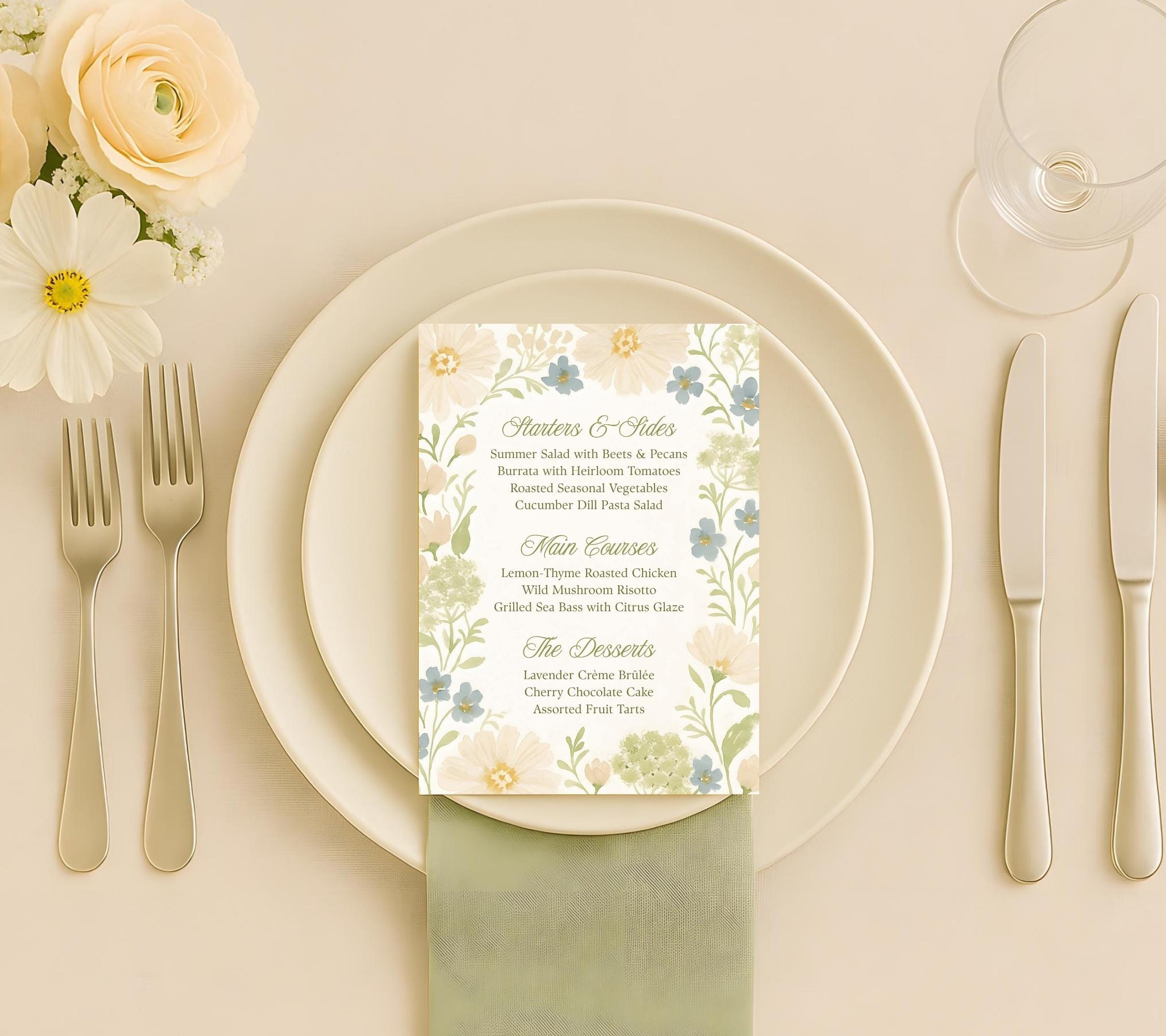 Watercolour Meadow Printable Menu Template, Edit in Canva | Peach ...