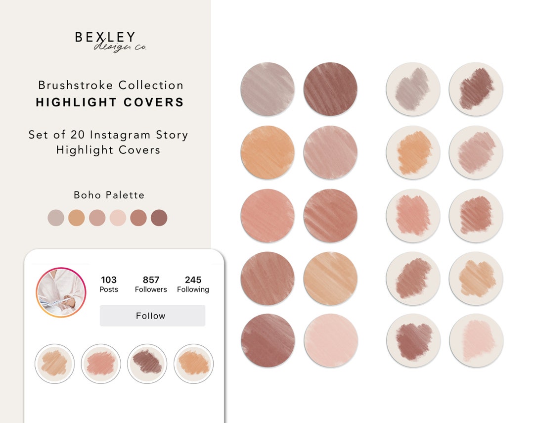 Brushstroke Pack 20 Highlight Covers for Instagram Stories Boho Palette ...