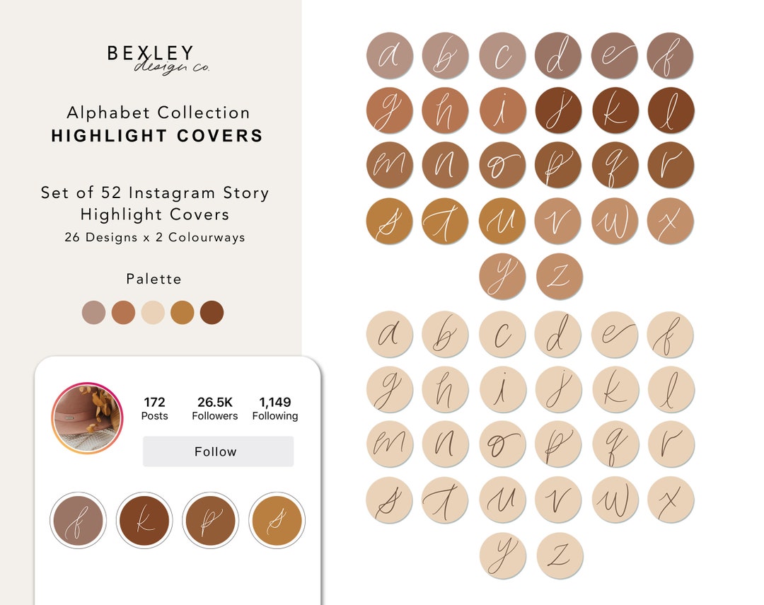 Handlettered ABC Calligraphy Highlight Covers for Instagram | 52 ...