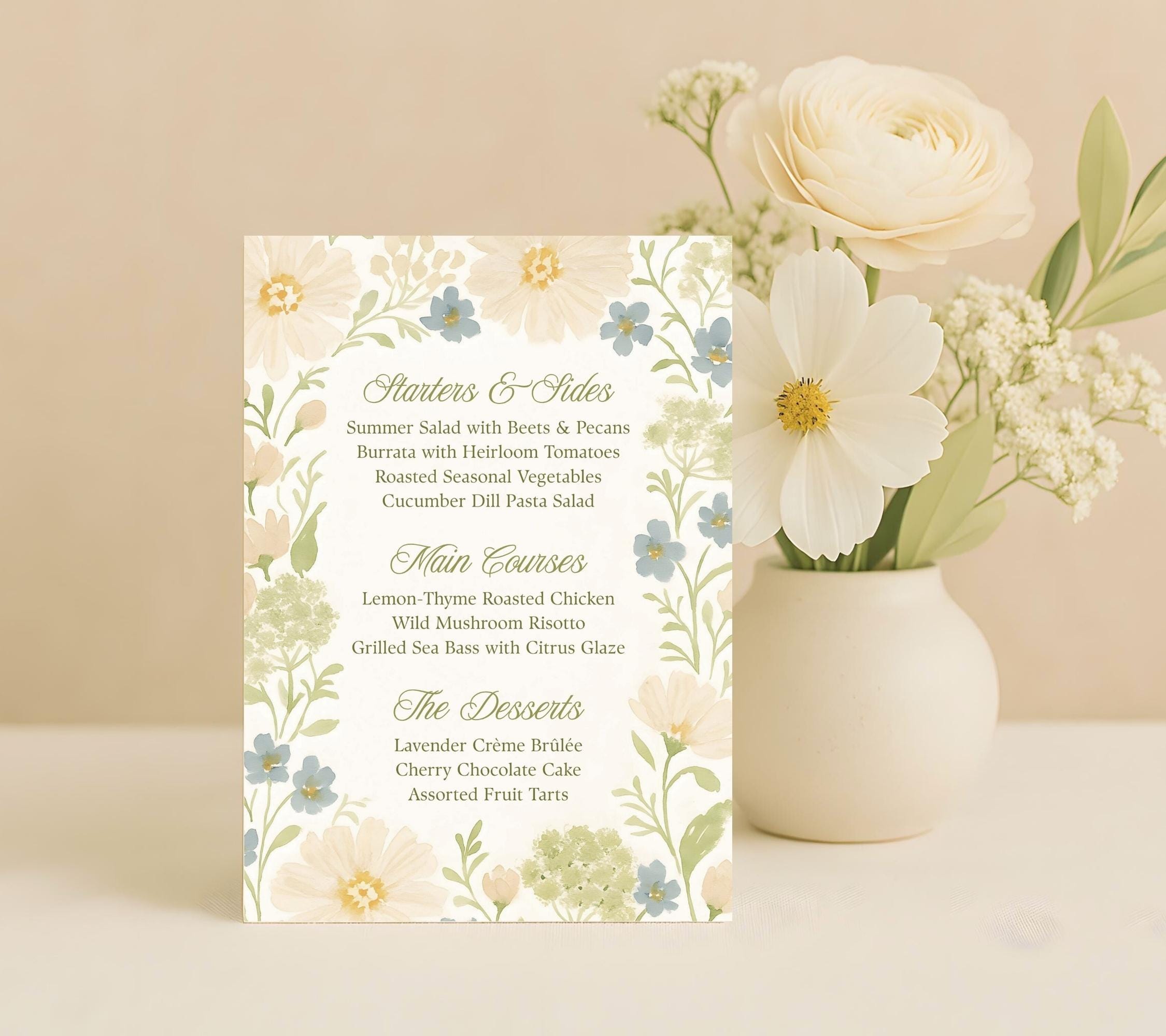 Watercolour Meadow Printable Menu Template, Edit in Canva | Peach ...