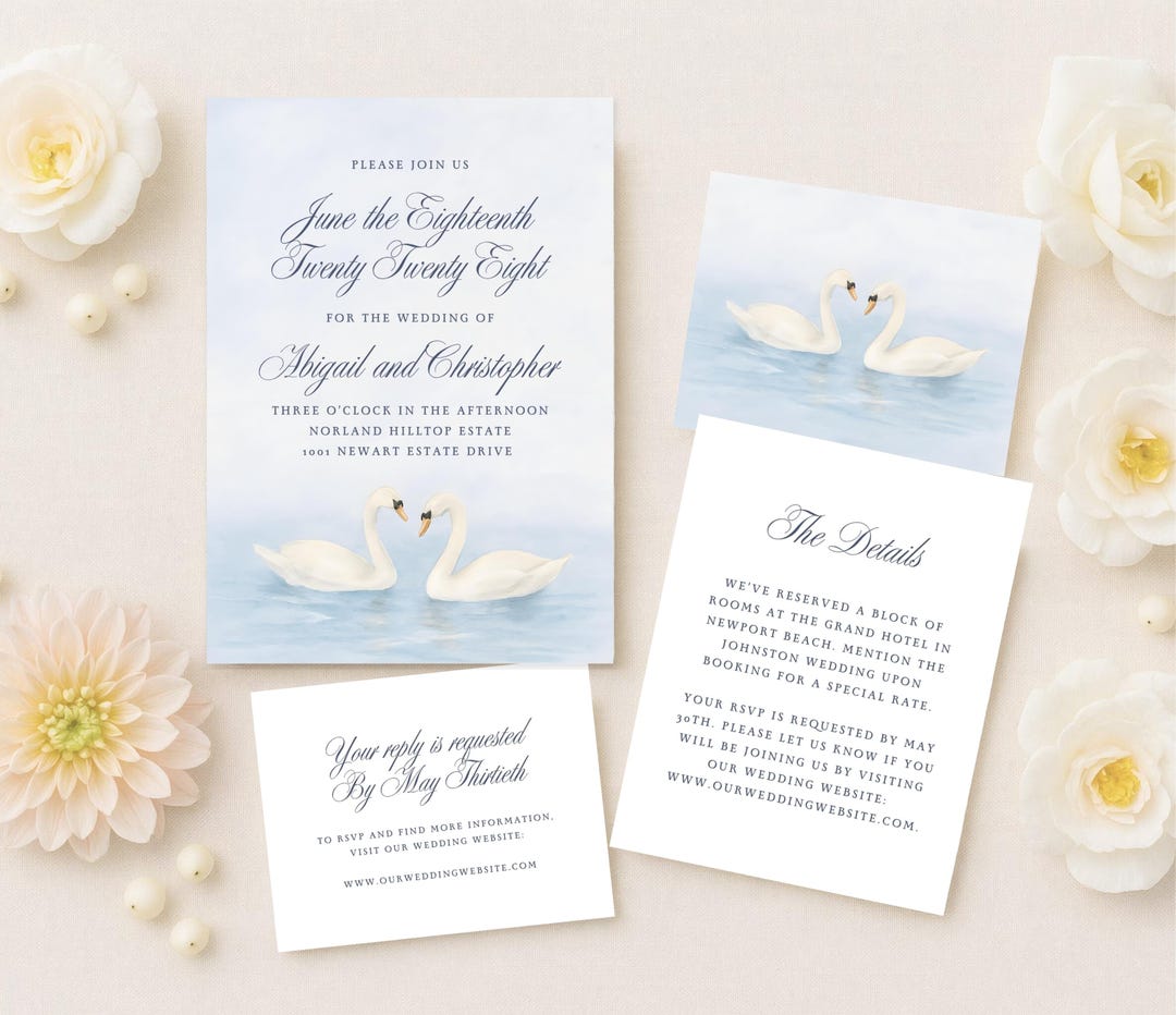 Swan Lake Invitation Set | Editable CANVA TEMPLATES | Elegant Swans ...