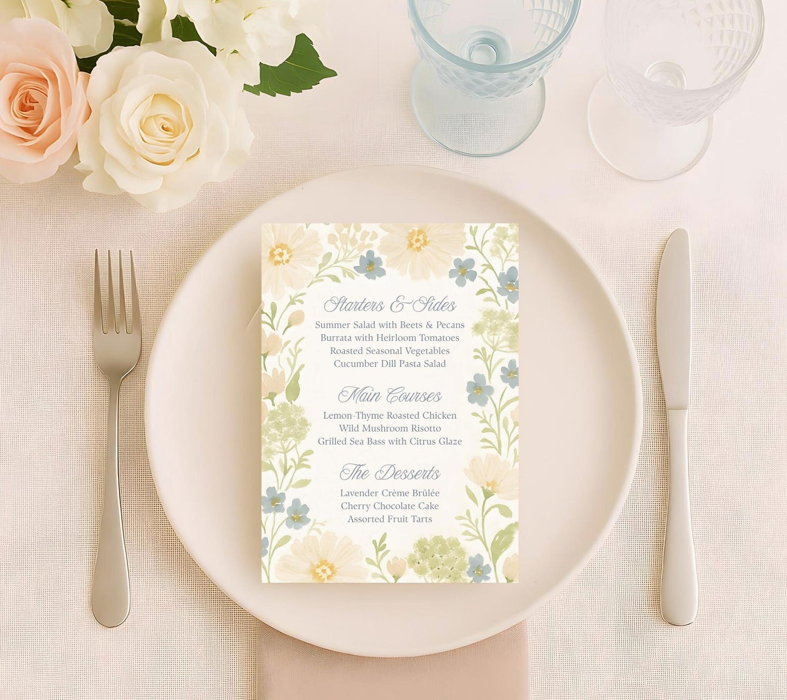Watercolour Meadow Printable Menu Template, Edit in Canva | Peach ...