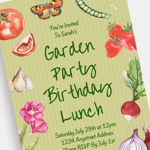 Garden Party Birthday Invitation Template With Garden Vegetables ...