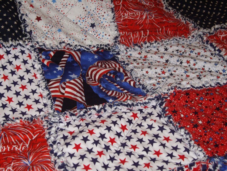 Red White & Blue Patriotic Rag Quilt Twin Size XL Throw - Etsy