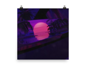 Vaporwave Sunset Wall Art Retro 80s Tropical Beach Miami Pop - Etsy