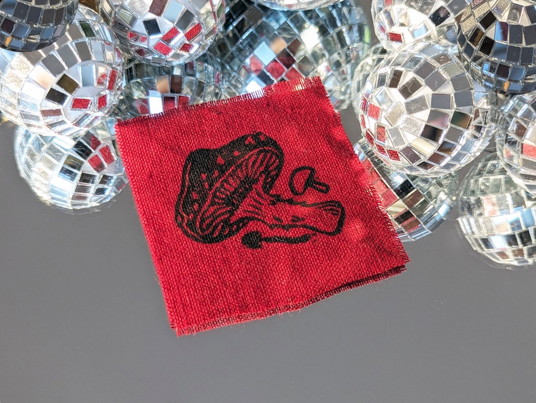 Mushroom Trio Block Print Patch Red Linen - Etsy