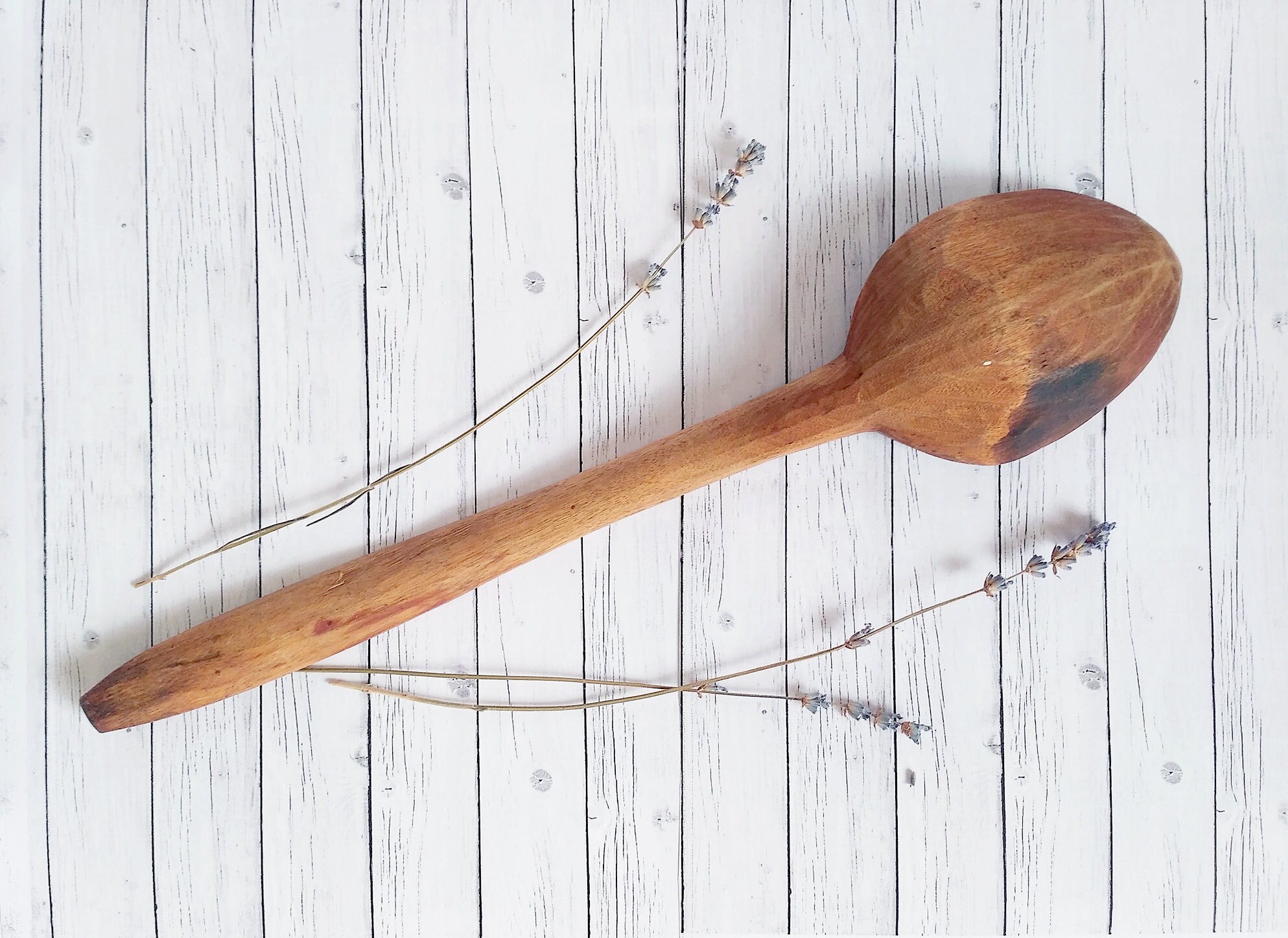 Antique Wooden Spoon Hand Carved Large Wood Spoon Rustic Handmade Spoon ...