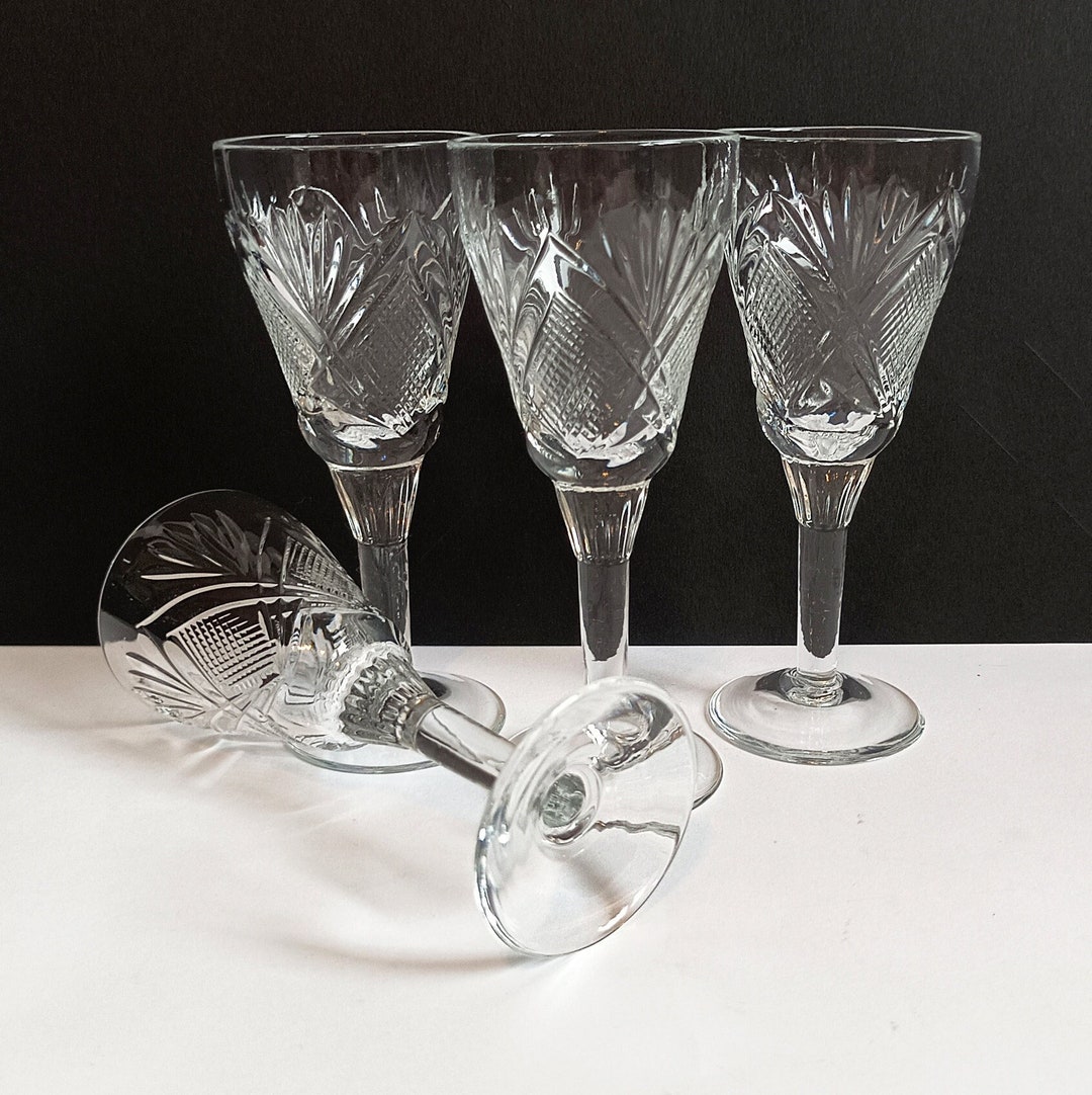 Vintage Stemmed Crystal Shotglasses Cut Shotglass Set Of 4 Antique Scotch Glasses T Idea For