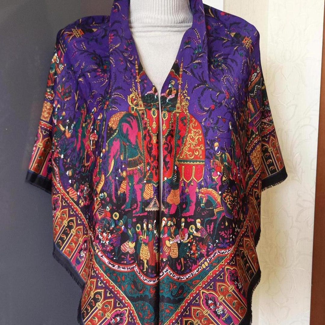 Elephant Scarf Laura Borghese Vintage Square Scarf Dark Purple Scarf ...