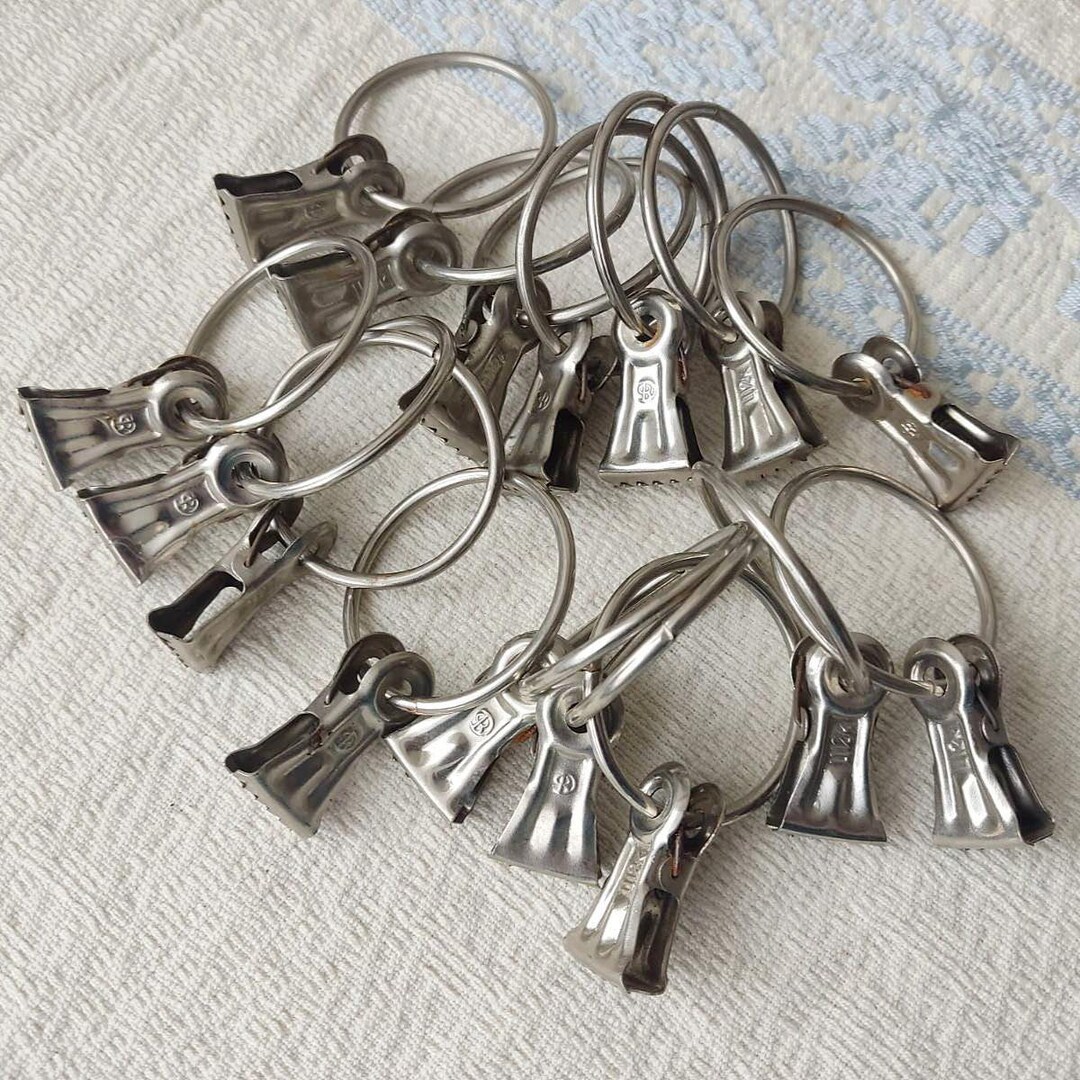 Vintage Metal Curtain Clips With Rings Set of 16 – Silver-tone, Drapery ...