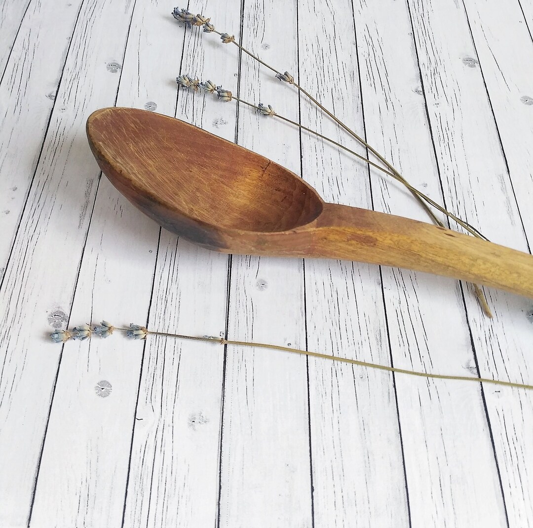 Hand Carved Large Wood Spoon Vintage Wooden Spoon Rustic Handmade Spoon ...