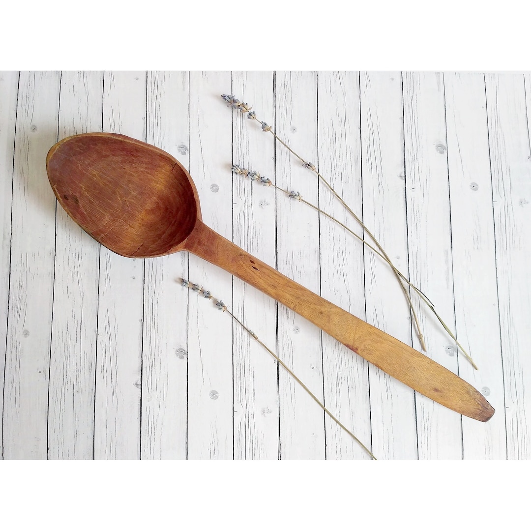 Antique Wooden Spoon Hand Carved Large Wood Spoon Rustic Handmade Spoon ...