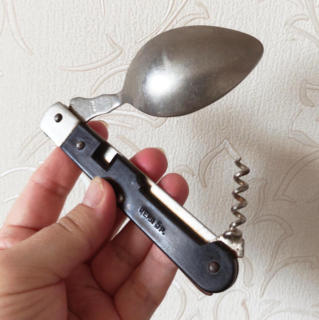 70s Rarity Folding Tourist Spoon & Corkscrew Vintage Folding Multi-tool ...