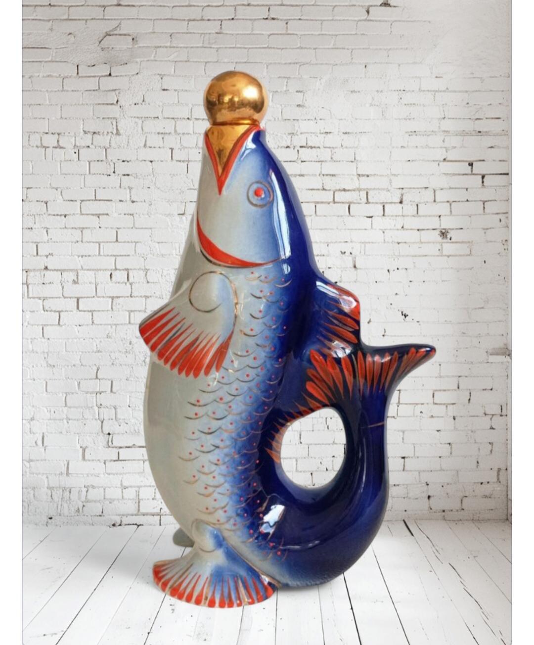 70s Vtg Ceramic Fish Decanter Hand-painted Porcelain Carafe White ...