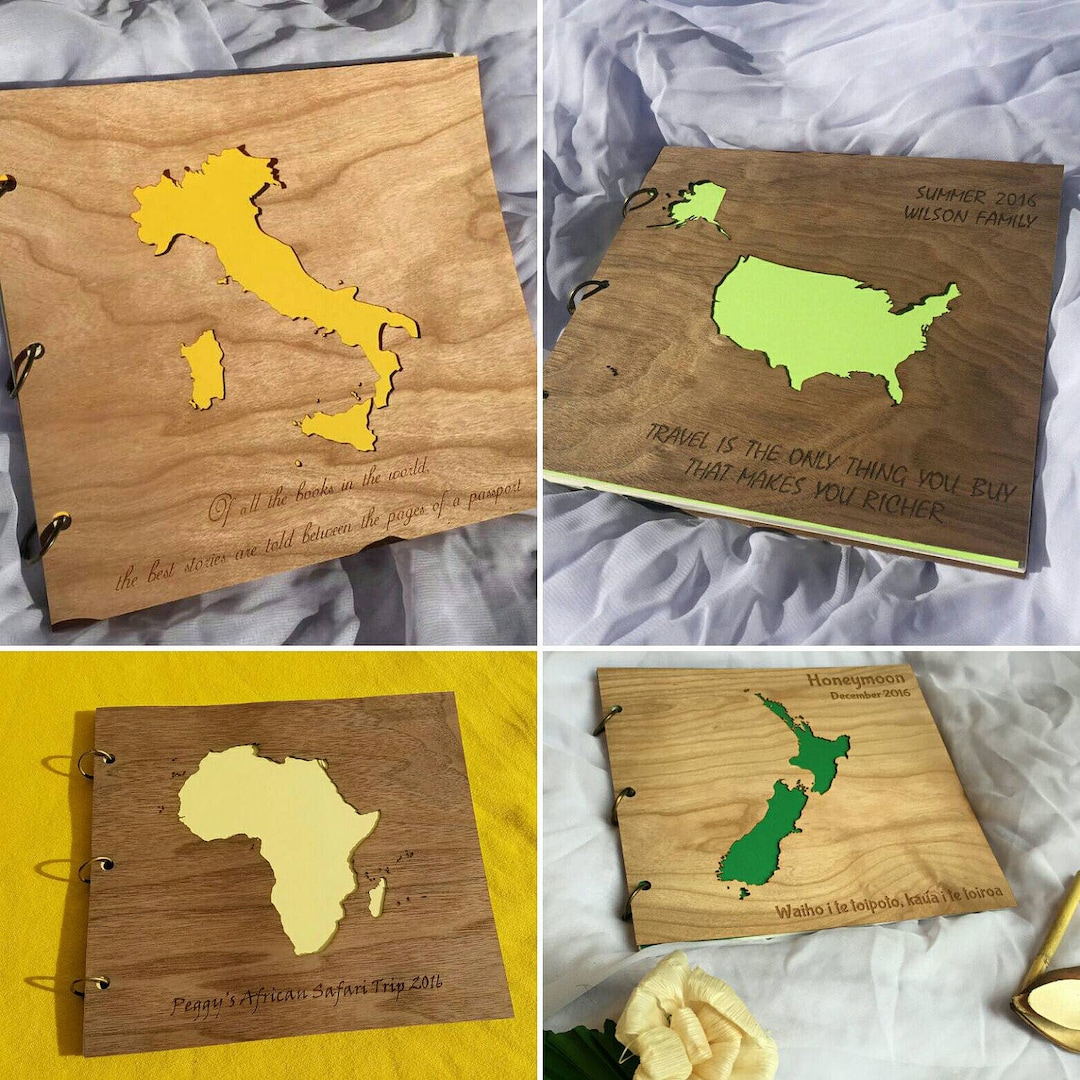 Travel Gift | Wood World Map Album | Custom Photo Album | Travelers ...