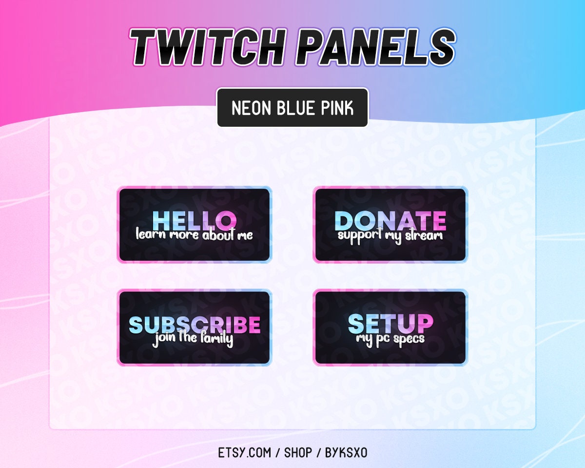 11 Panels Twitch Bundle | Neon Blue, Neon Pink | Twitch Panels Package ...