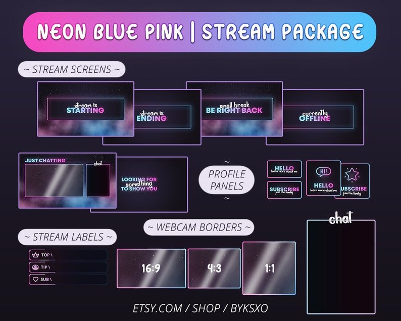 Neon Galaxy Twitch Overlay Package, Including Twitch Panels, Webcam ...