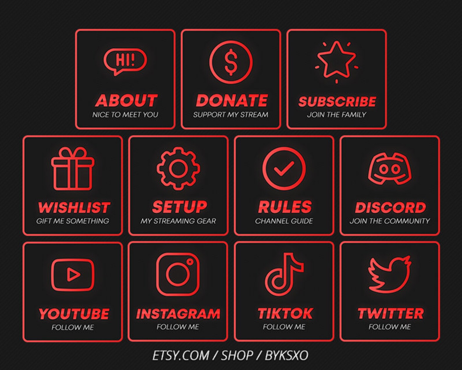 Pack of Twitch Panels (x11) | Black and Red | Minimalist | Social Icons ...